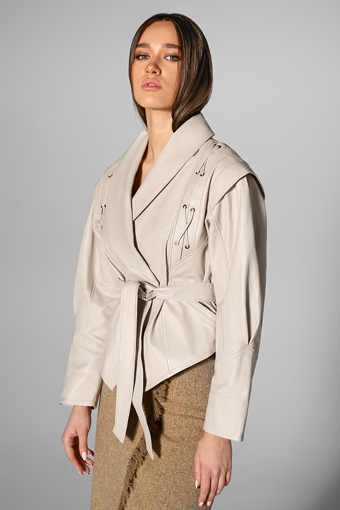 Geaca de piele naturala, Beige, Carolina Design